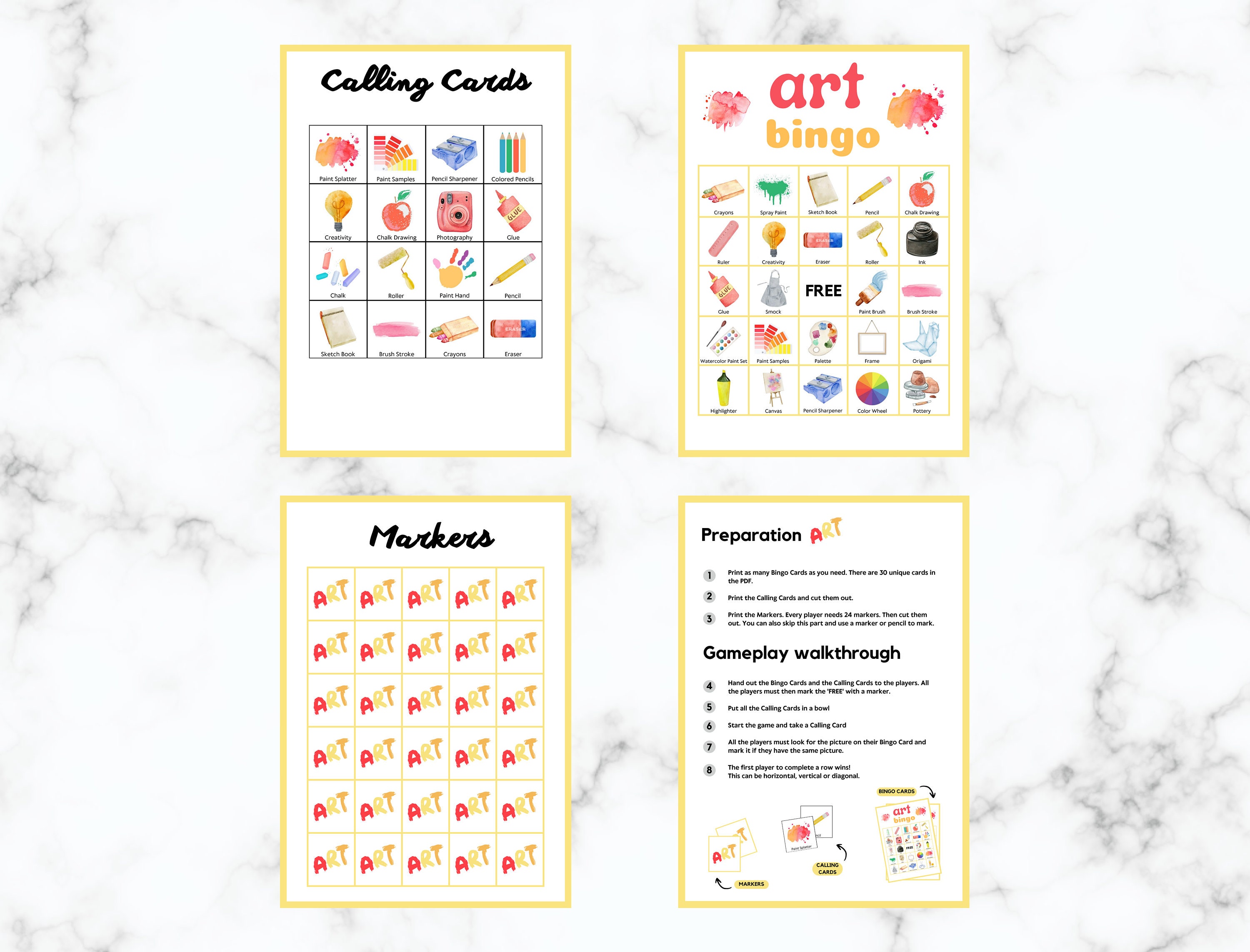 Art Bingo - Art Activity- 30 Art Bingo Cards - Art Party Game - - Art ...