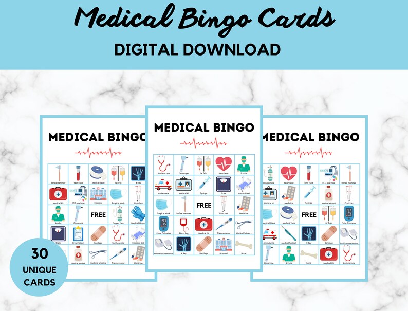 Medical Bingo - Doctor Bingo - 30 Medical Bingo Cards - Nurse Bingo ...