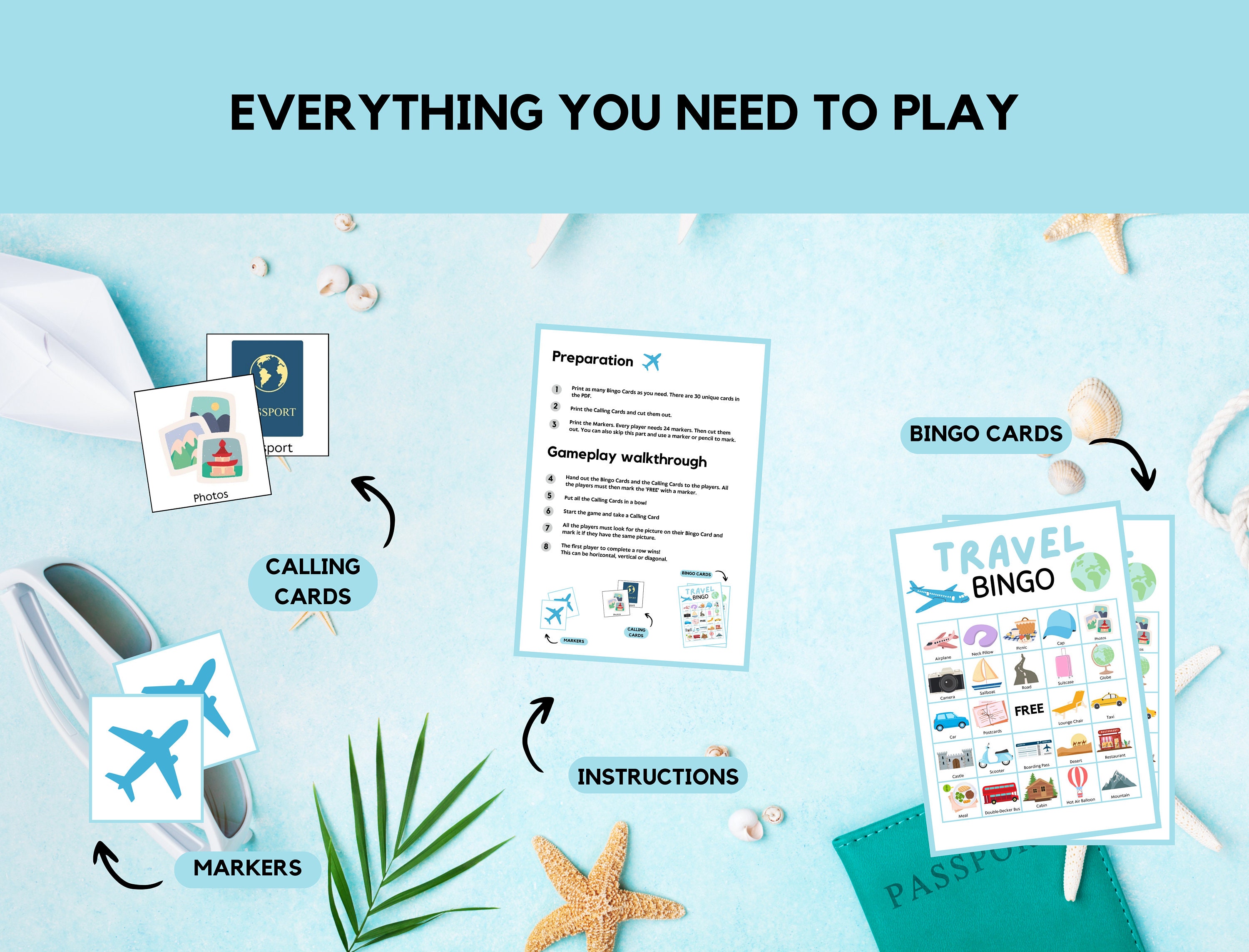 Travel Bingo - 30 Travel Bingo Cards - Travel Party Game - Travel ...