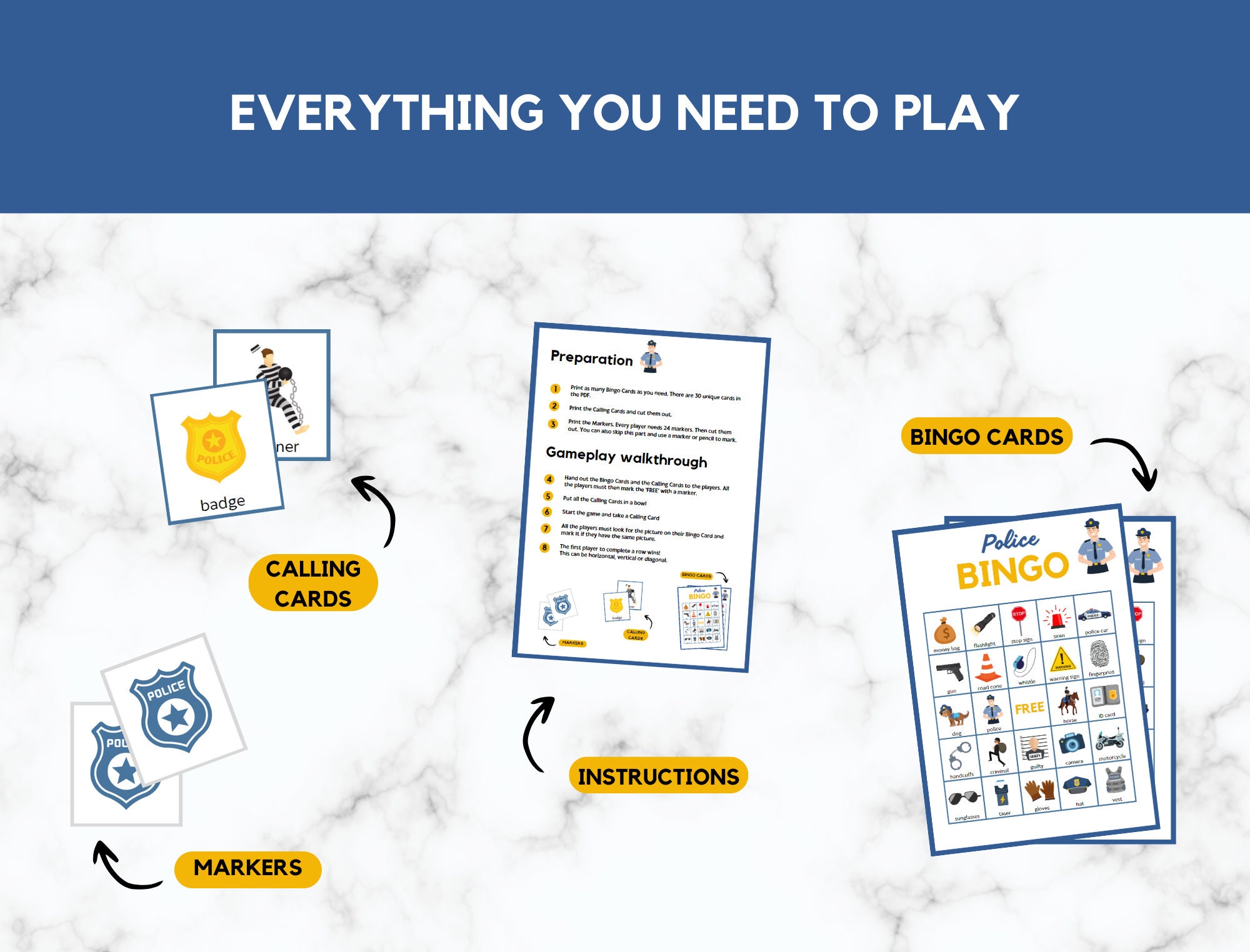 Police Bingo - 30 Police Bingo Cards - Police Party Game - Police ...