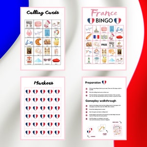 France Bingo - Travel Bingo - 30 France Bingo Cards - France Party Game ...