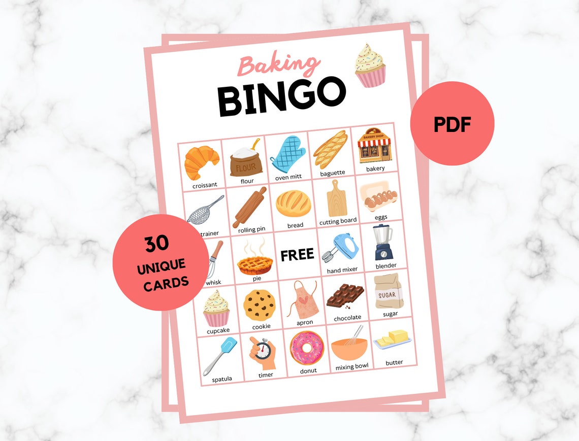 Baking Bingo - 30 Baking Bingo Cards - Baking Party Game - Baking ...
