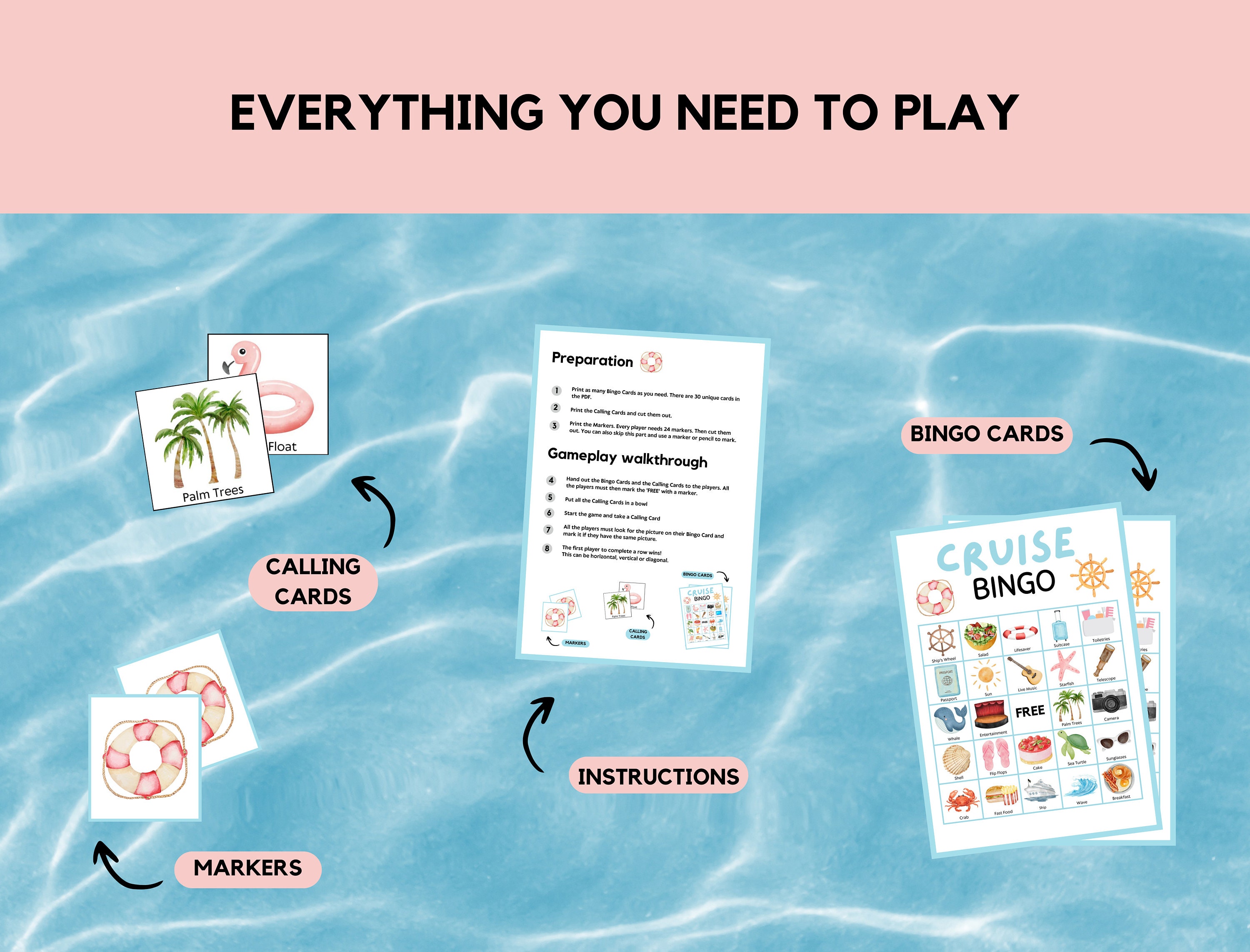 Cruise Bingo - Travel Bingo - 30 Cruise Bingo Cards - Cruise Ship Bingo ...