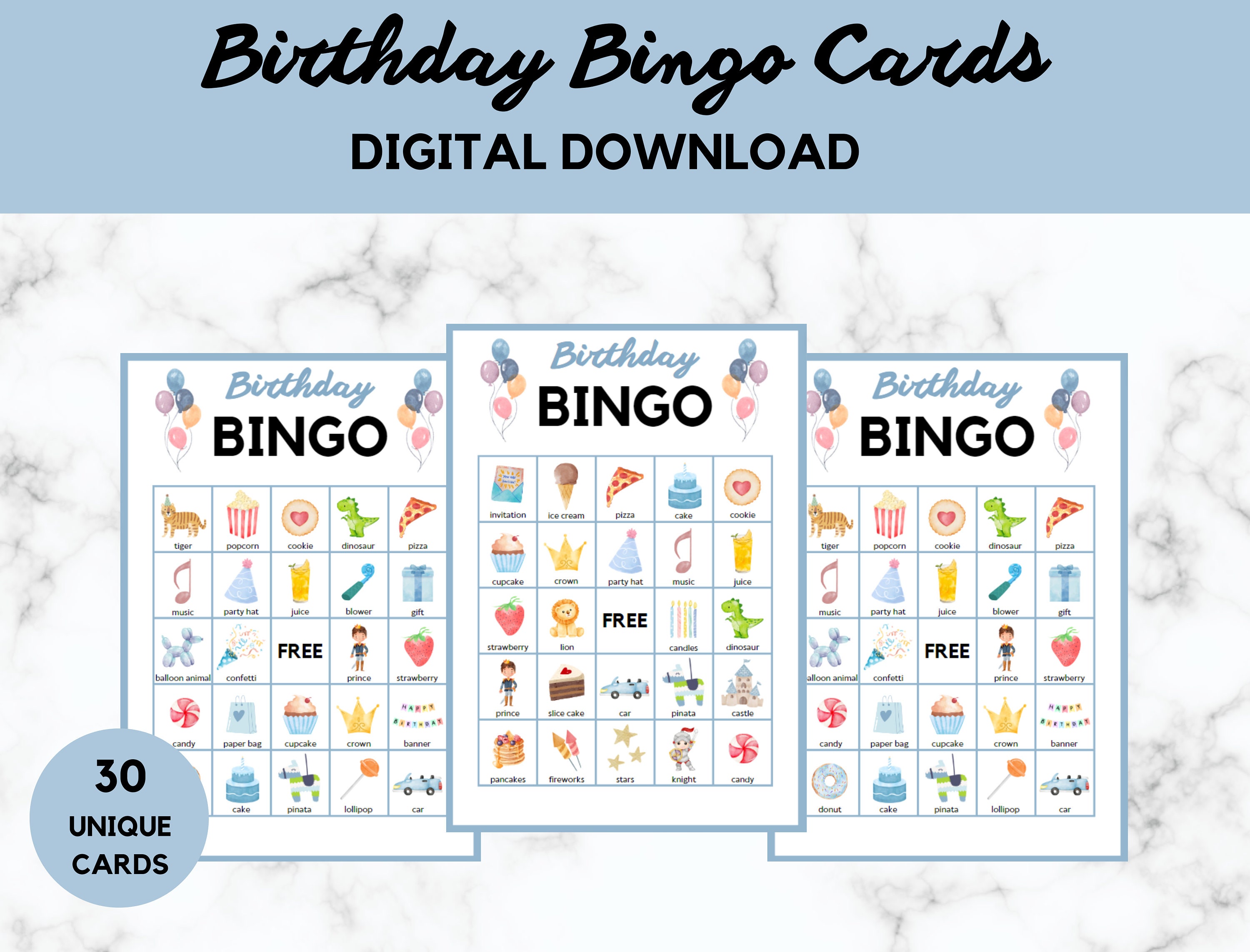 Happy Birthday Bingo - 30 Happy Birthday Bingo Cards - Happy Birthday ...