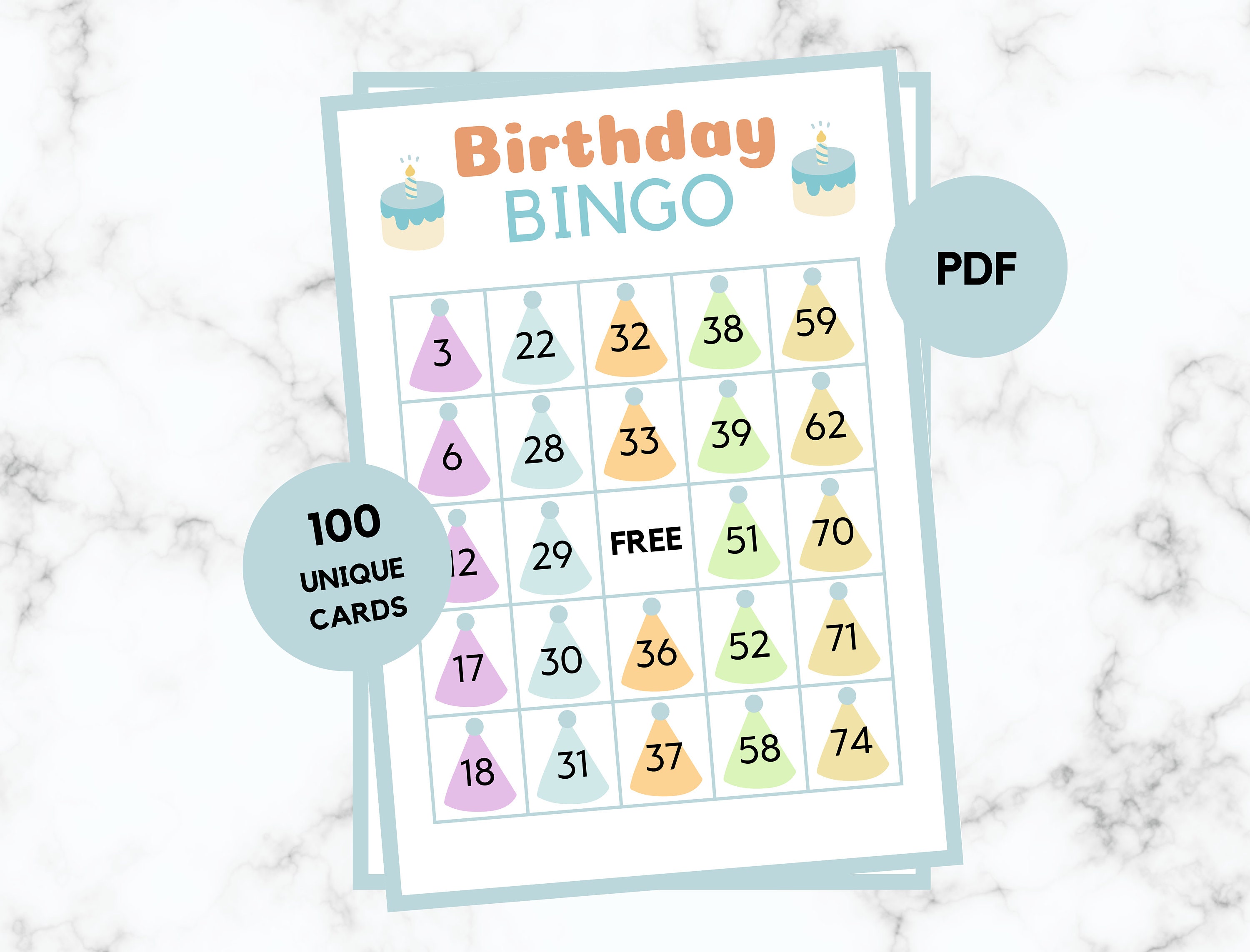 Birthday Bingo - 100 Birthday Bingo Cards - Birthday Party Game - Happy ...