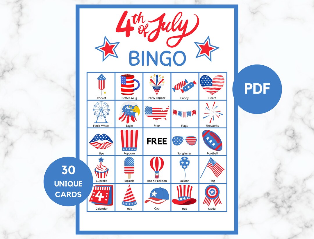 4th of July Bingo Independence Day Bingo 30 4th of July Bingo Cards ...