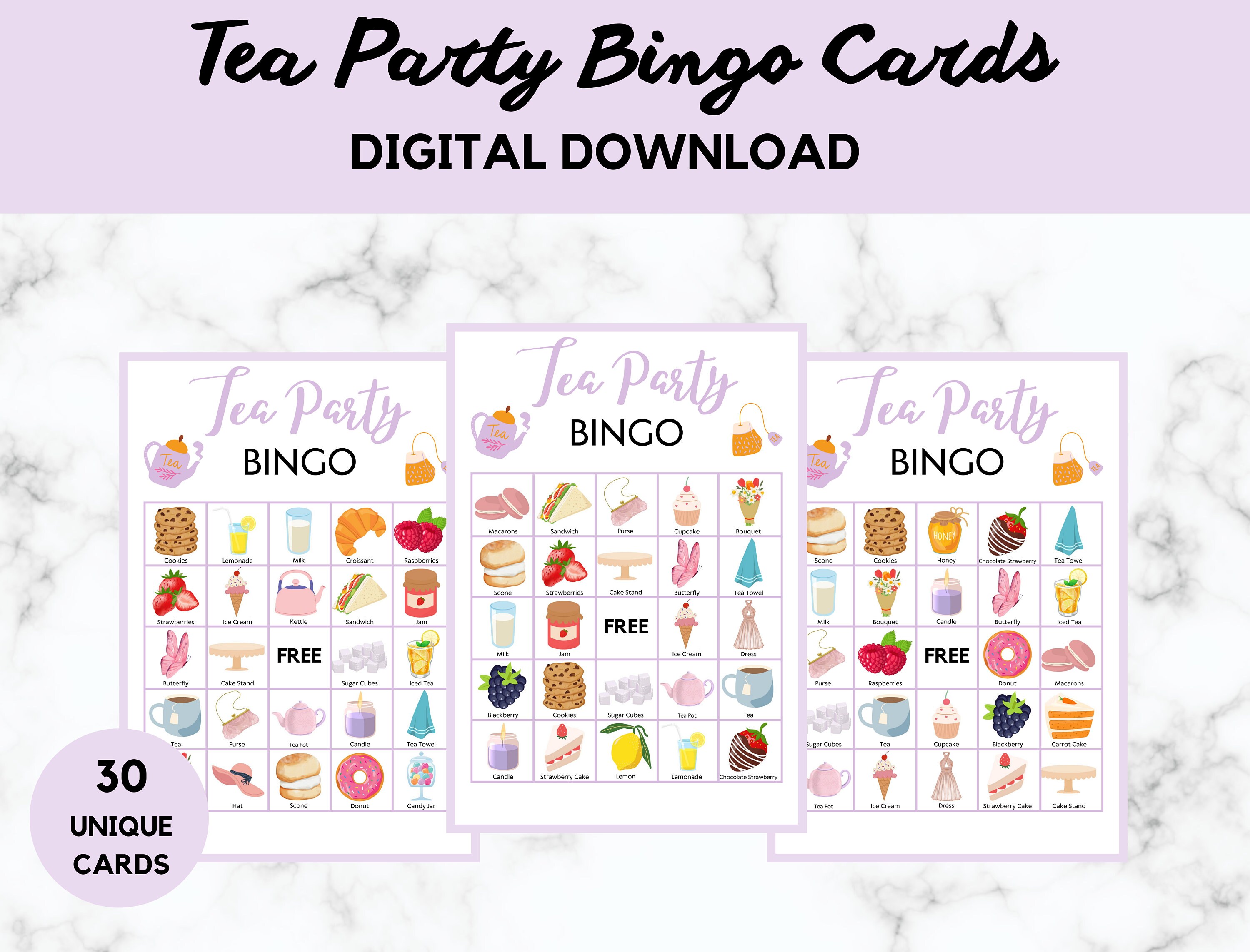 Tea Party Bingo High Tea Bingo 30 Tea Party Bingo Cards Tea Party Game ...