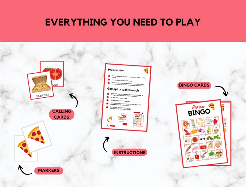 Pizza Bingo - 30 Pizza Bingo Cards - Pizza Party Game - Pizza Birthday ...