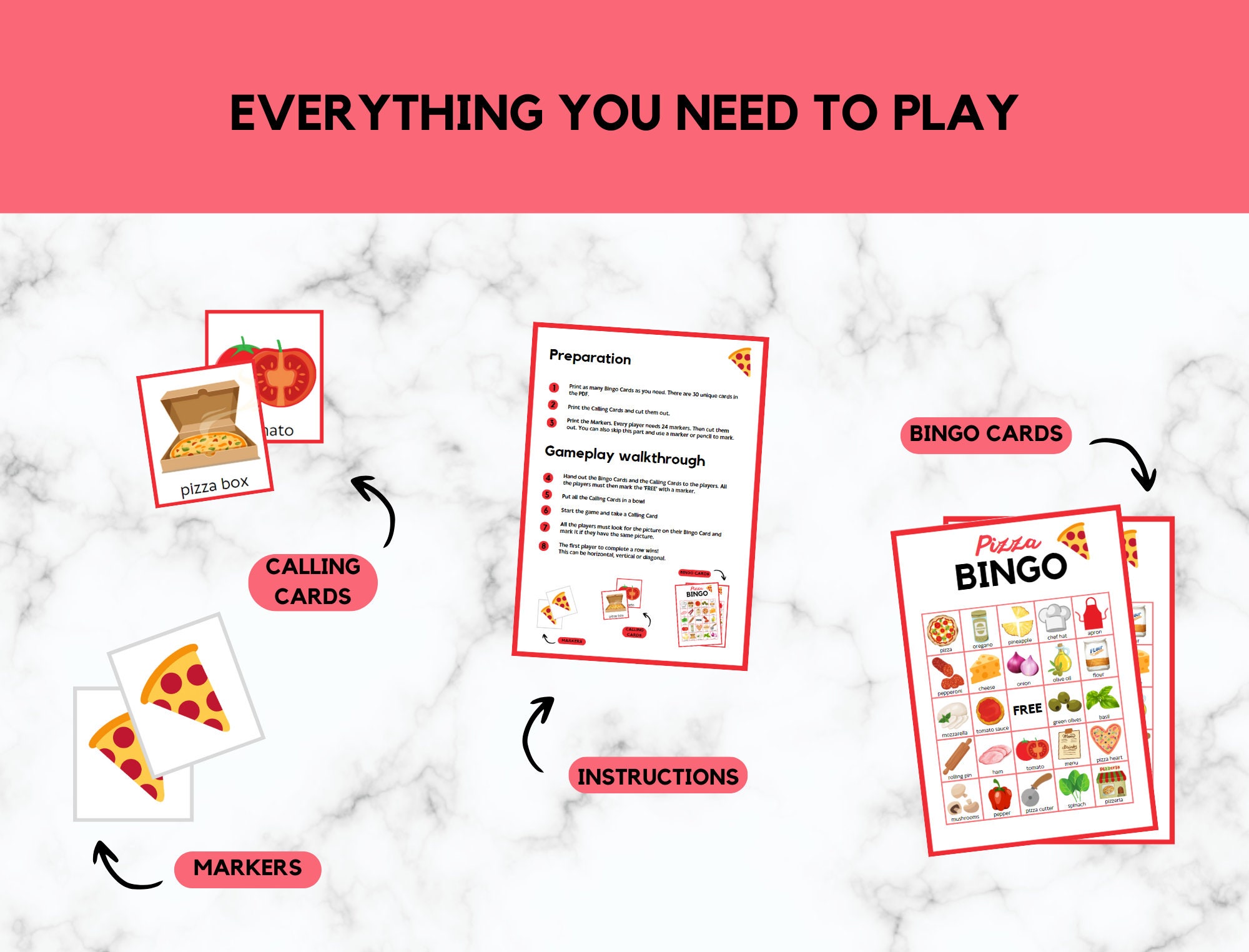Pizza Bingo - 30 Pizza Bingo Cards - Pizza Party Game - Pizza Birthday ...