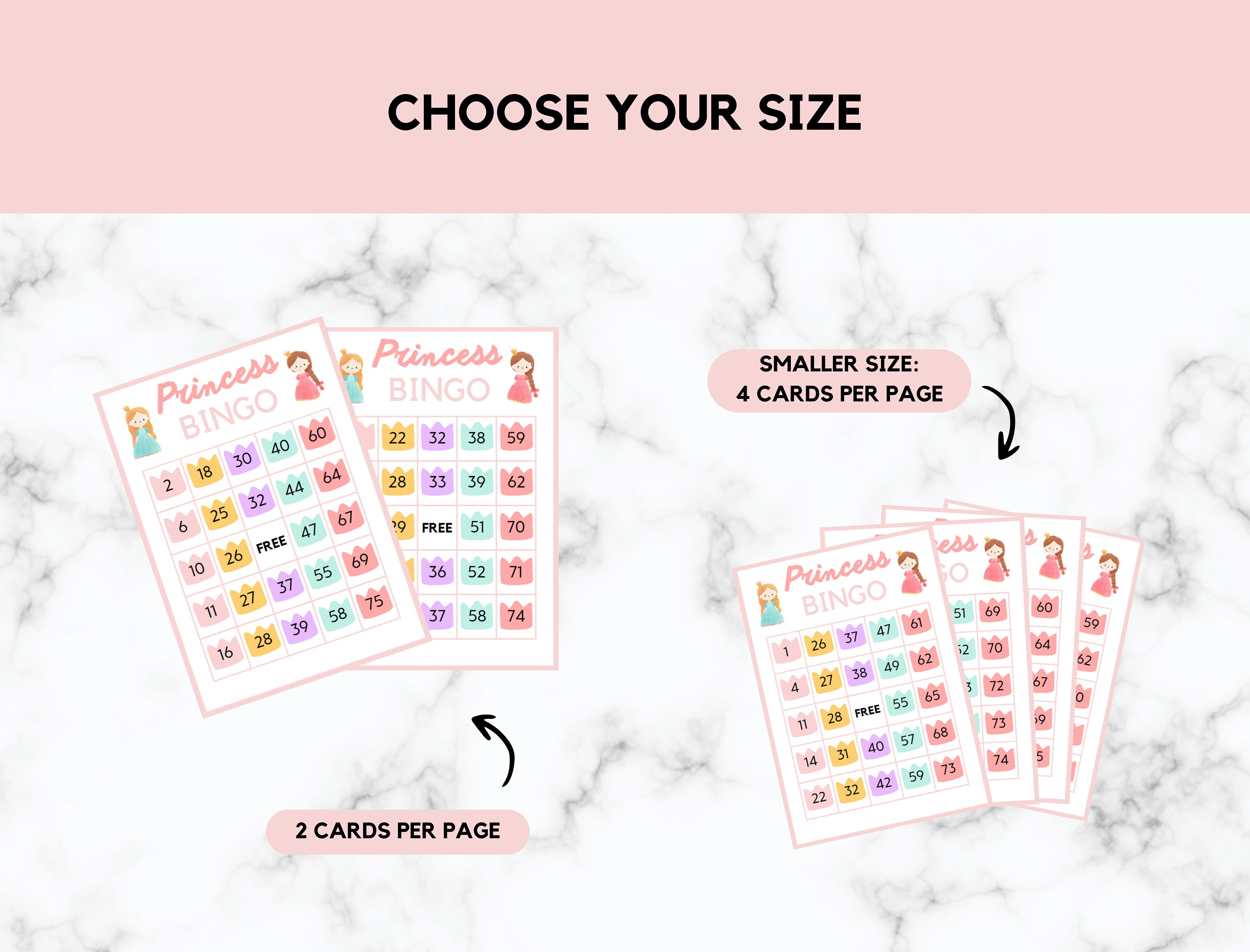 Princess Bingo 100 Princess Bingo Cards Princess Party Game Princess ...