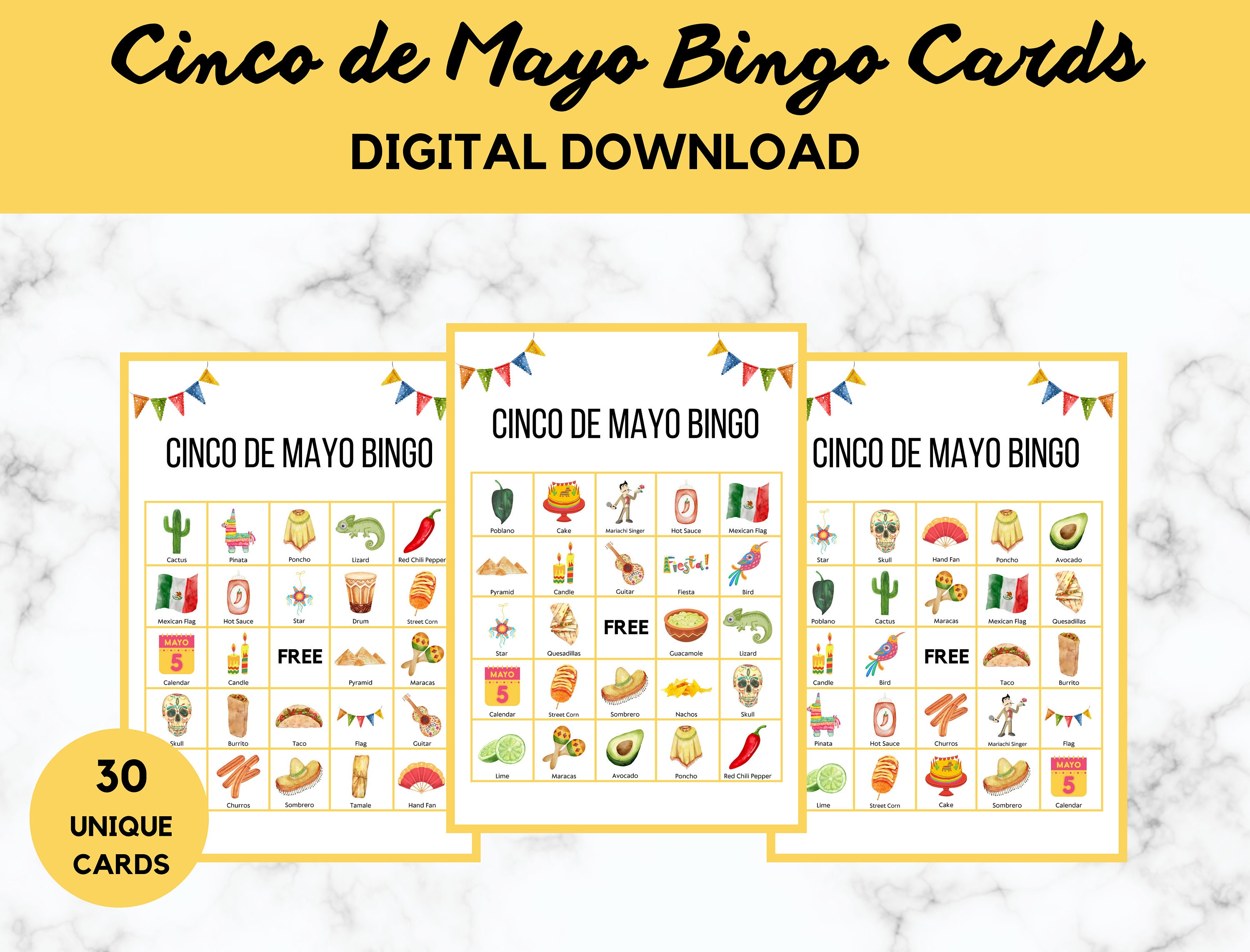 Cinco De Mayo Bingo Cinco De Mayo Activity for Kids 30 Fiesta Bingo ...