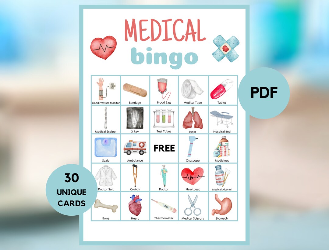 Medical Bingo - Doctor Bingo - 30 Medical Bingo Cards - Nurse Bingo ...