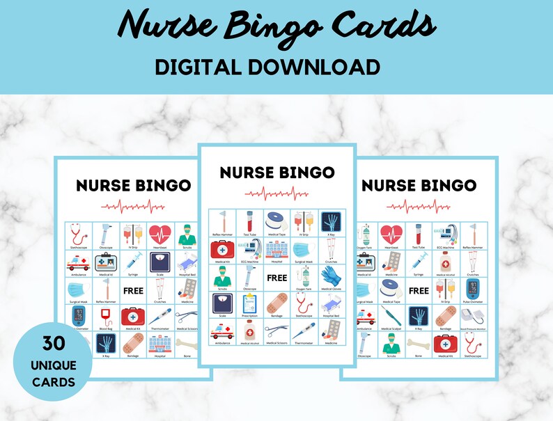 Nurse Bingo - Doctor Bingo - 30 Nurse Bingo Cards - Medical Bingo ...