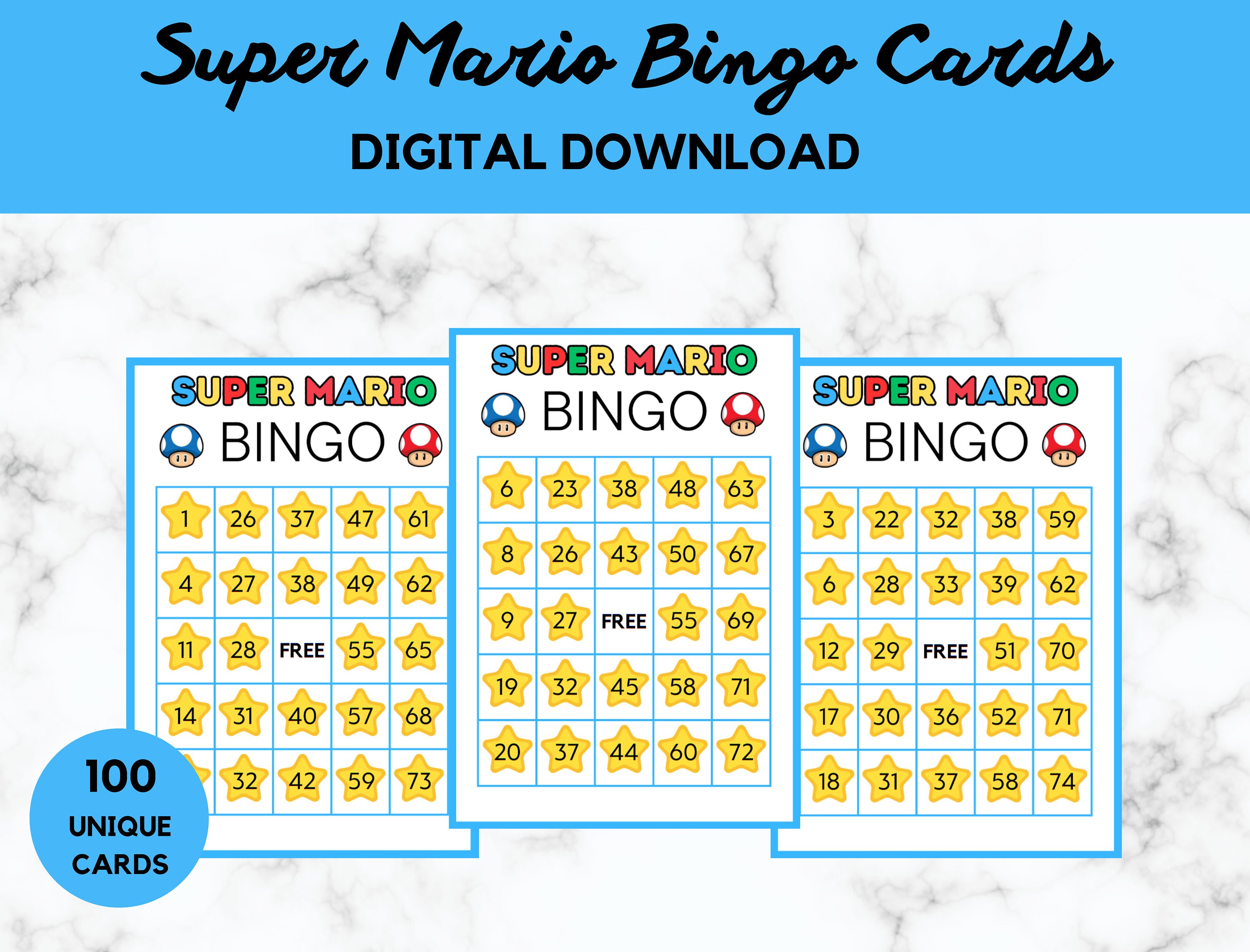 Super Mario Bingo 100 Super Mario Bingo Cards Super Mario Party Game ...