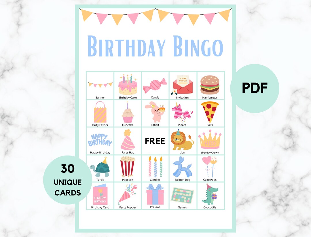 Birthday Bingo 30 Birthday Bingo Cards Birthday Party Game Birthday ...