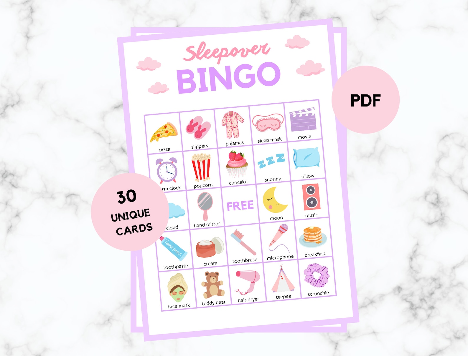 Sleepover Bingo - 30 Sleepover Bingo Cards - Sleepover Party Game ...