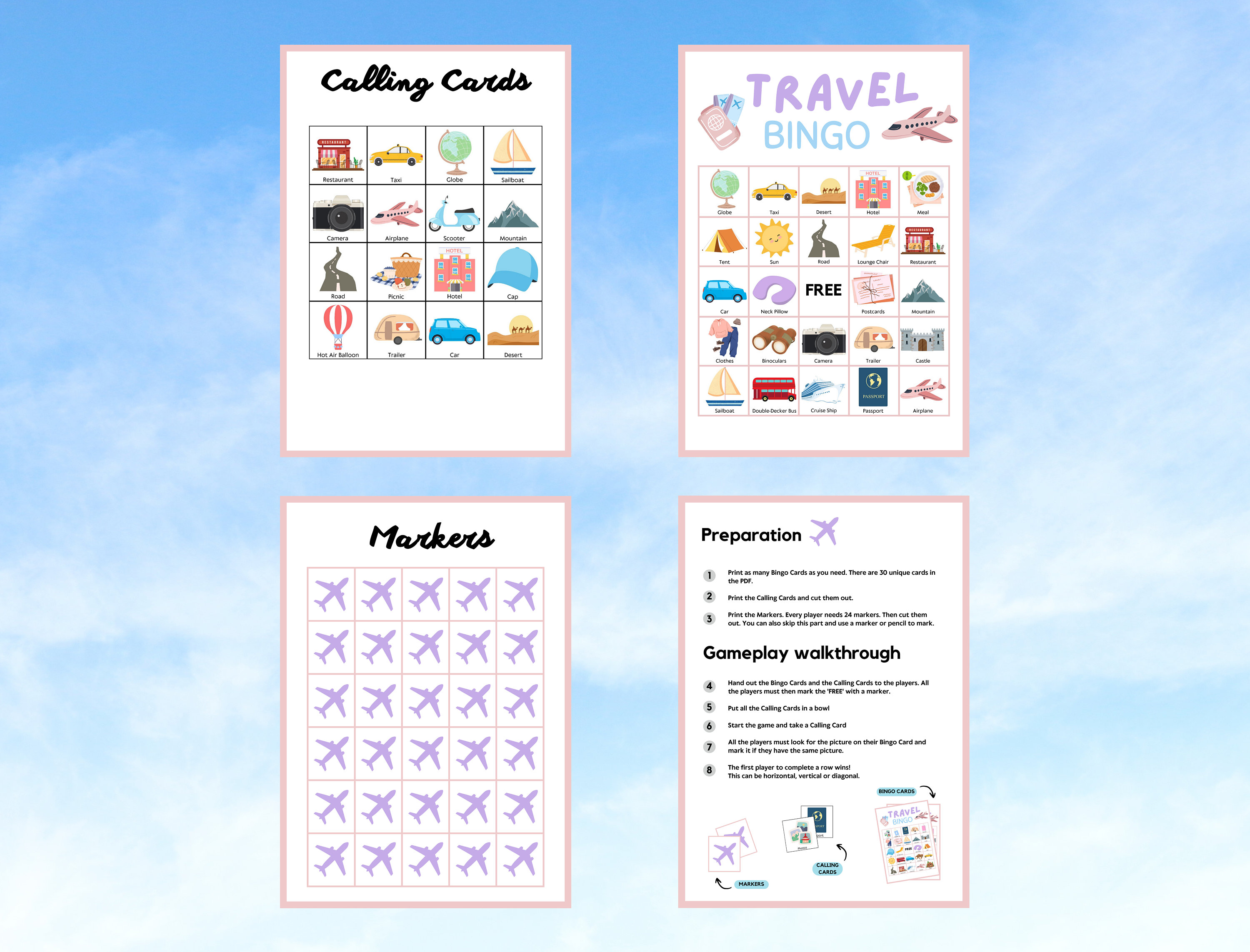 Travel Bingo - 30 Travel Bingo Cards - Travel Party Game - Travel ...