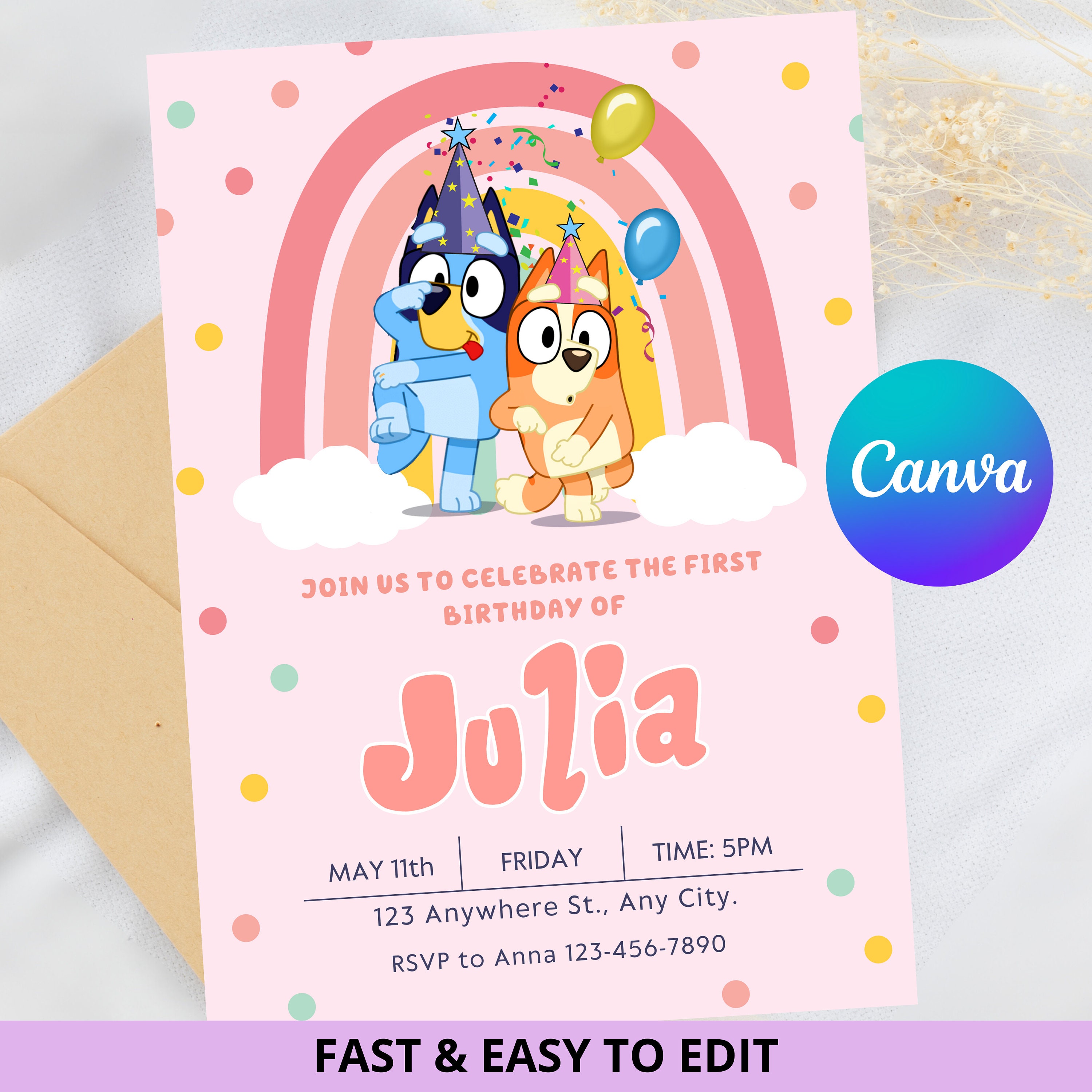 Girl Bluey Birthday Invitation Editable Bluey Girl Birthday Invite Kids ...