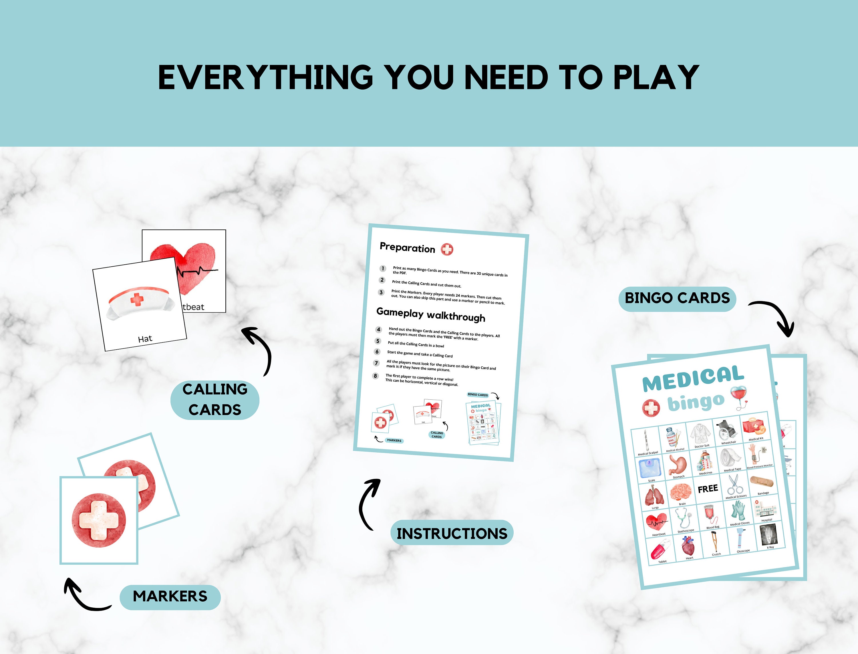 Medical Bingo - Doctor Bingo - 30 Medical Bingo Cards - Nurse Bingo ...