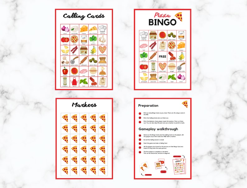 Pizza Bingo - 30 Pizza Bingo Cards - Pizza Party Game - Pizza Birthday ...