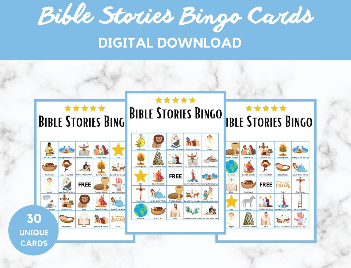 Bible Stories Bingo - 30 Bible Stories Bingo Cards - Bible Stories ...