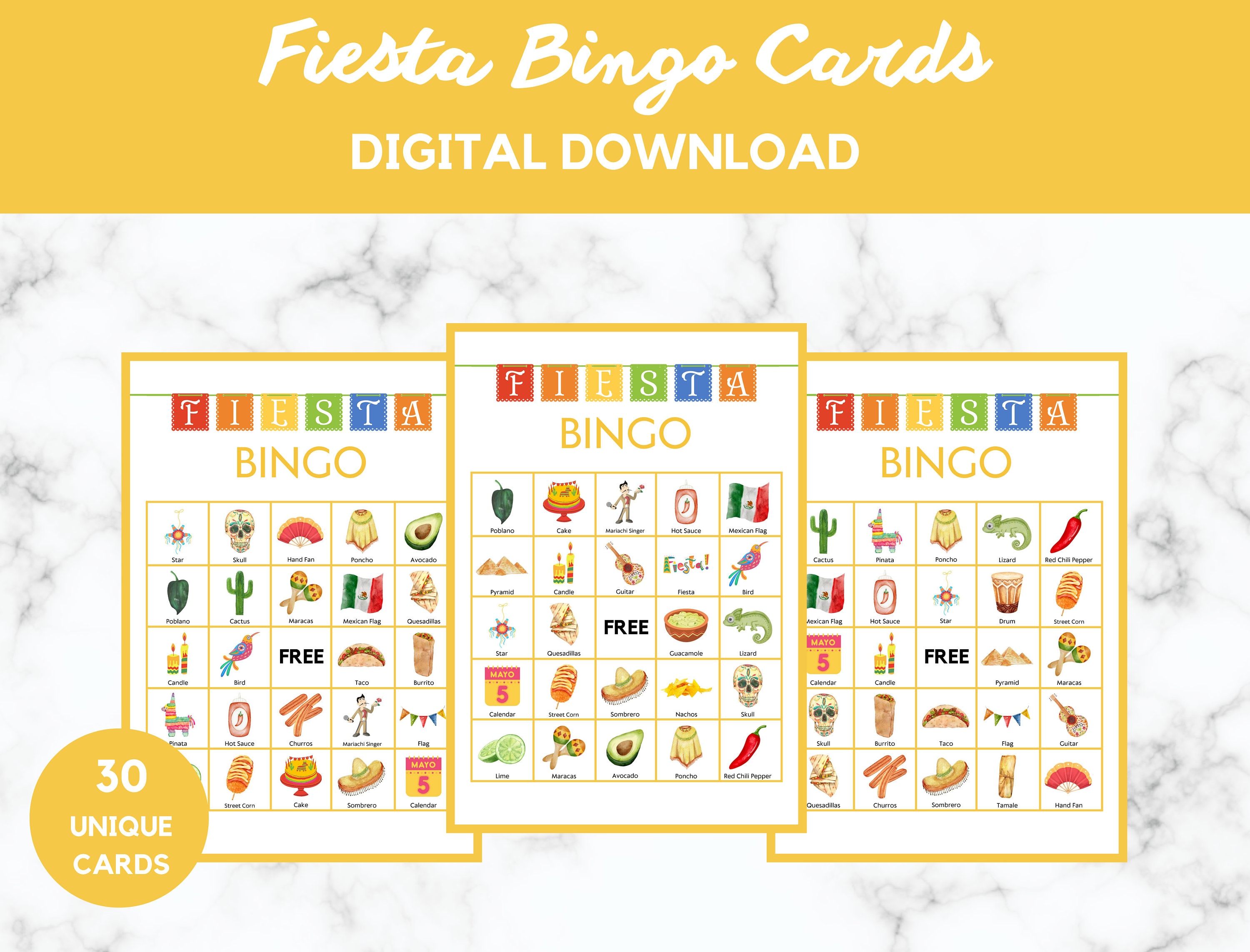 Fiesta Bingo Fiesta Activity for Kids 30 Fiesta Bingo Cards Fiesta Game ...