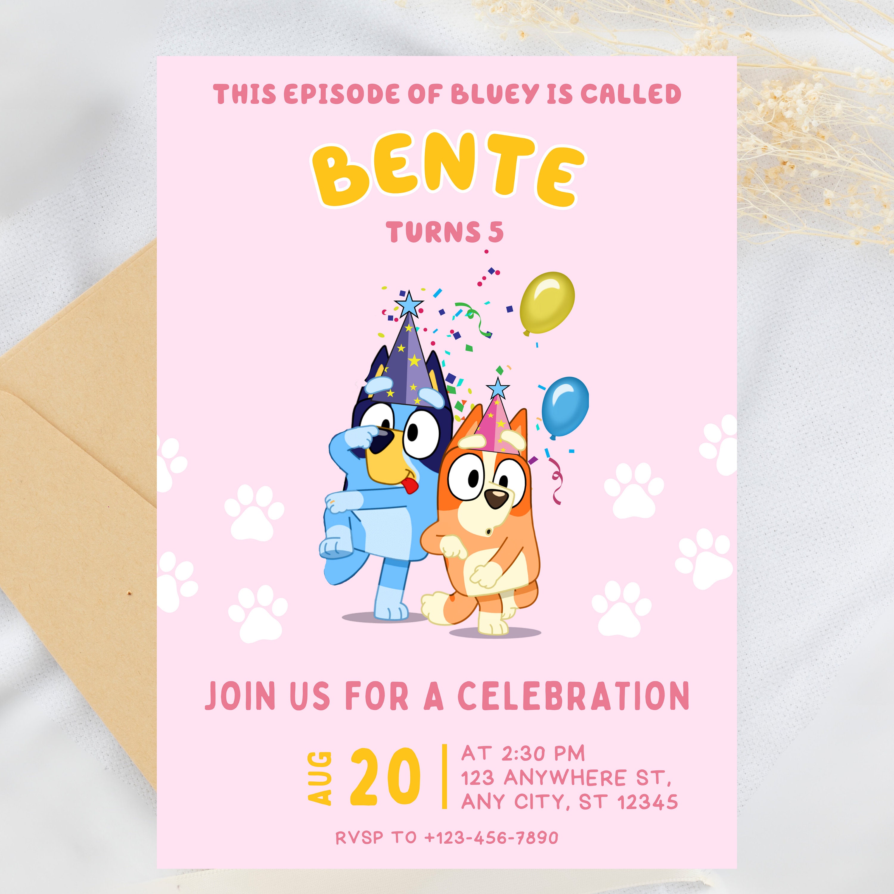 Girl Bluey Birthday Invitation Editable Bluey Girl Birthday Invite Kids ...
