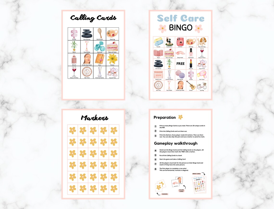Self Care Bingo - 30 Self Care Bingo Cards - Self Care Birthday ...