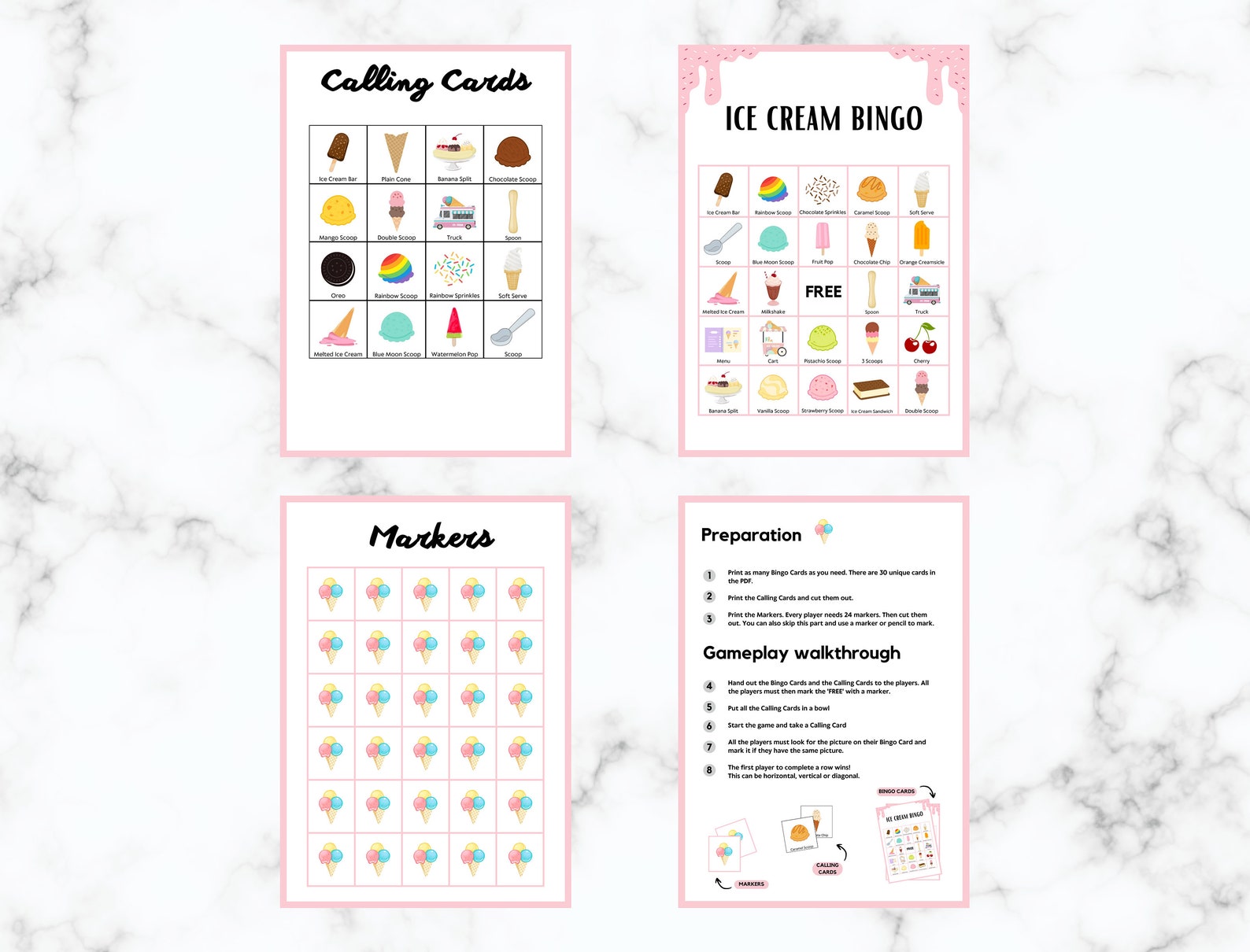 Ice Cream Bingo - Ice Cream Activity- 30 Printable Ice Cream Bingo ...