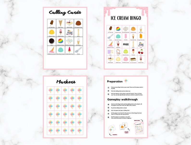 Ice Cream Bingo - Ice Cream Activity- 30 Printable Ice Cream Bingo ...