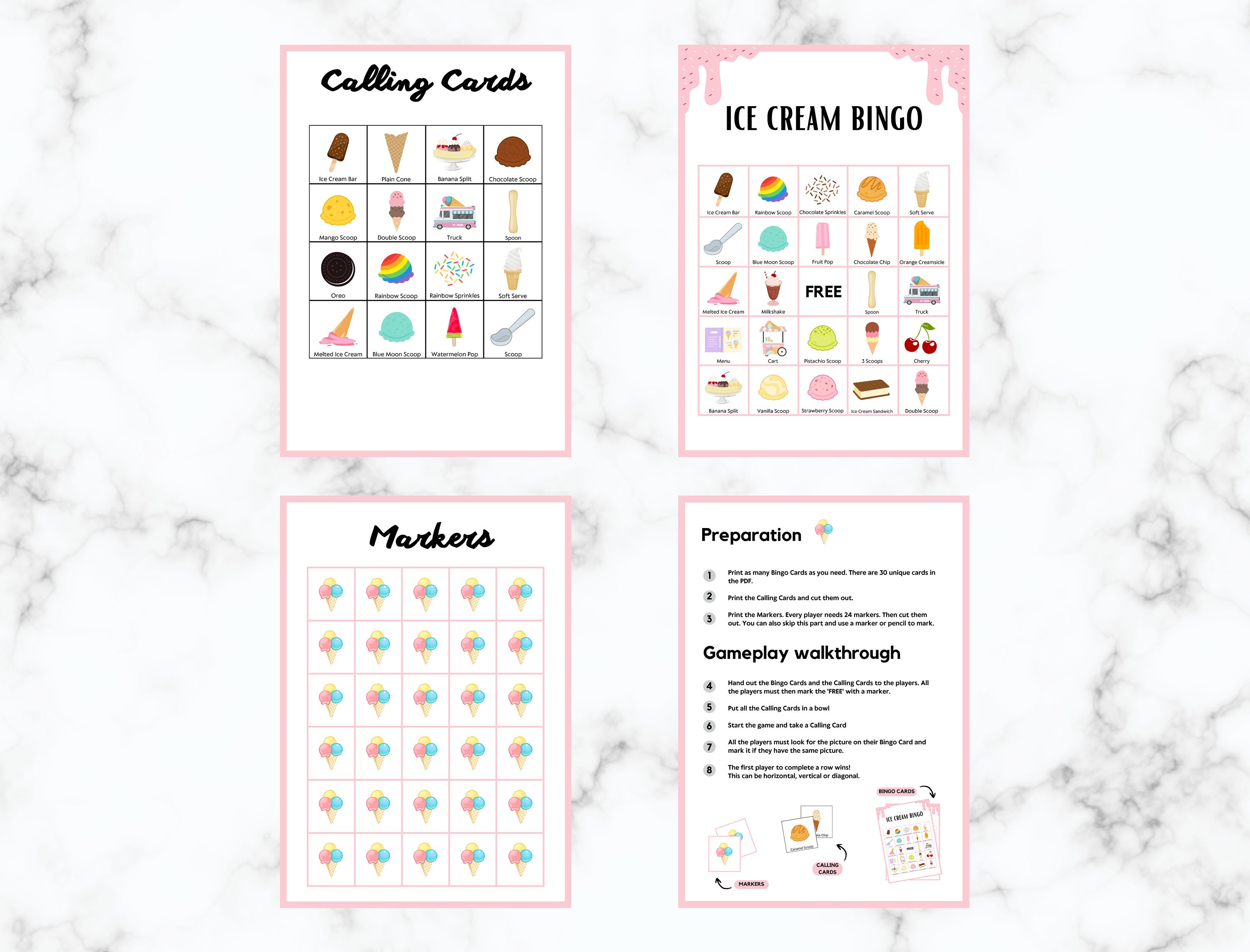 Ice Cream Bingo - Ice Cream Activity- 30 Printable Ice Cream Bingo ...