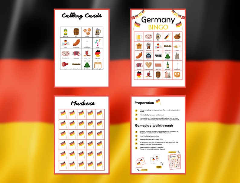 Germany Bingo - Travel Bingo - 30 Germany Bingo Cards - Germany Party ...
