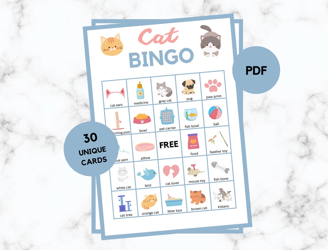 Cat Bingo - 30 Cat Bingo Cards - Cat Party Game - Cat Bingo - Birthday ...