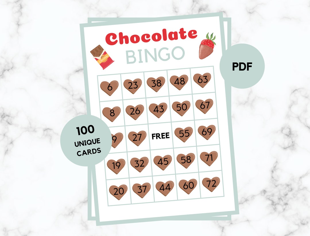 Chocolate Bingo - 100 Chocolate Bingo Cards - Chocolate Party Game ...