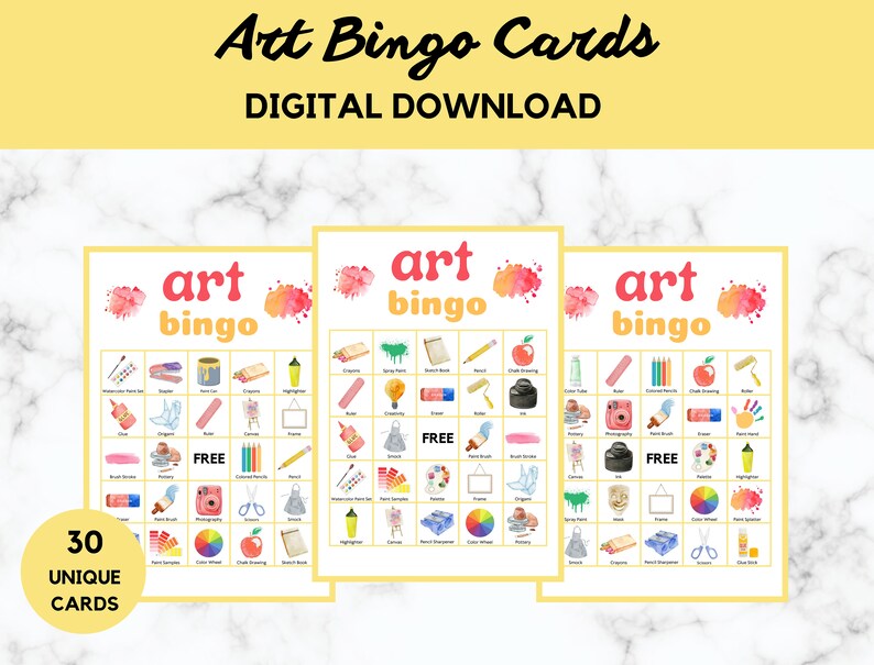 Art Bingo - Art Activity- 30 Art Bingo Cards - Art Party Game - - Art ...