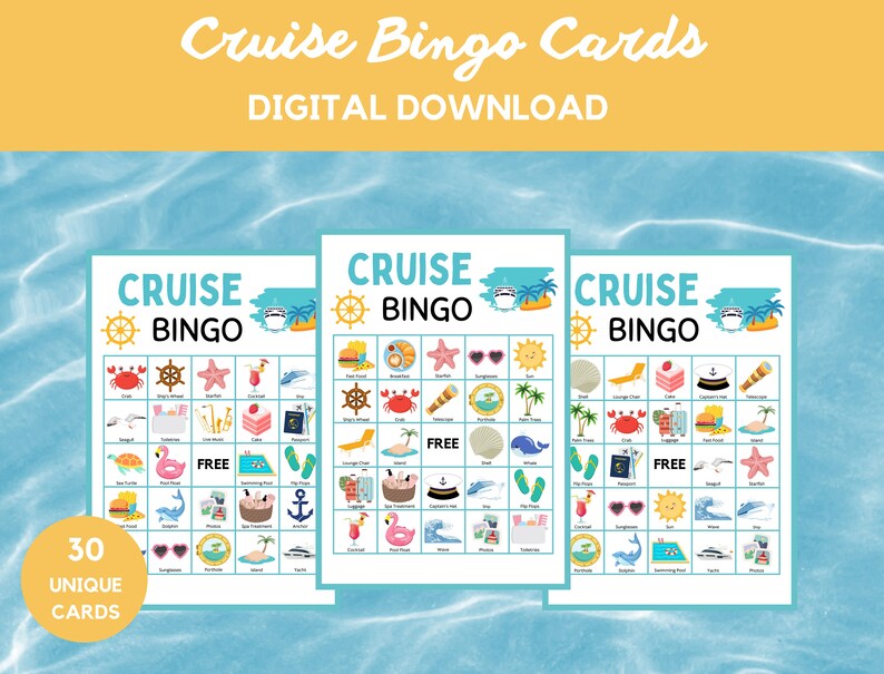 Cruise Bingo - Travel Bingo - 30 Cruise Bingo Cards - Cruise Ship Bingo ...