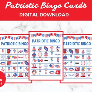 Patriotic Bingo - Independence Day Bingo - 30 4th of July Bingo Cards ...