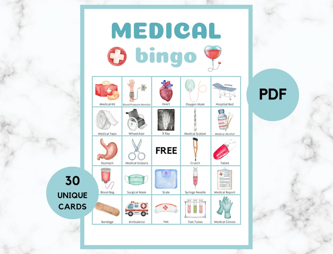 Medical Bingo Doctor Bingo 30 Medical Bingo Cards Nurse Bingo Nurse ...