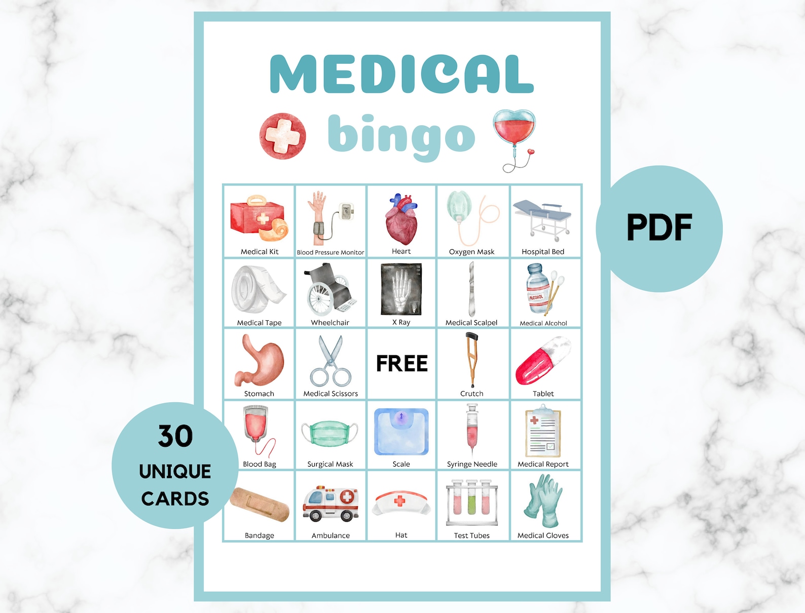 Medical Bingo Doctor Bingo 30 Medical Bingo Cards Nurse Bingo Nurse ...