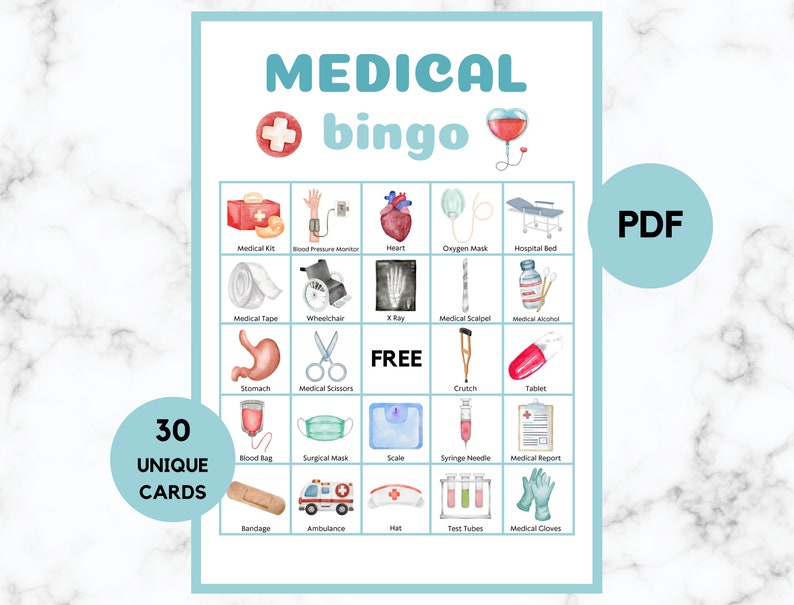 Medical Bingo - Doctor Bingo - 30 Medical Bingo Cards - Nurse Bingo ...