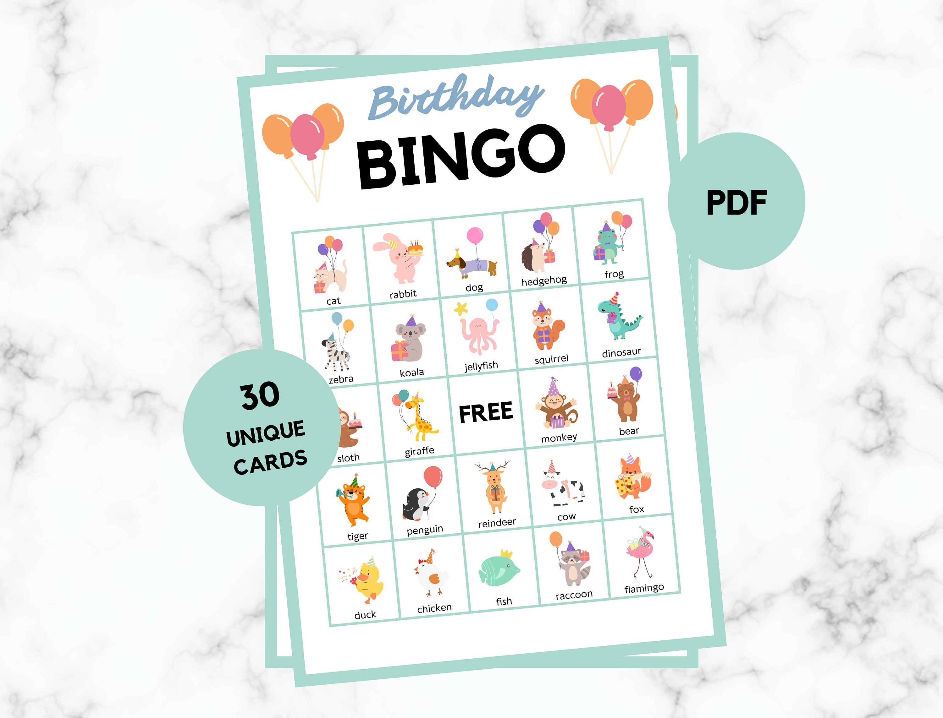 Birthday Bingo - 30 Birthday Bingo Cards - Birthday Party Game ...