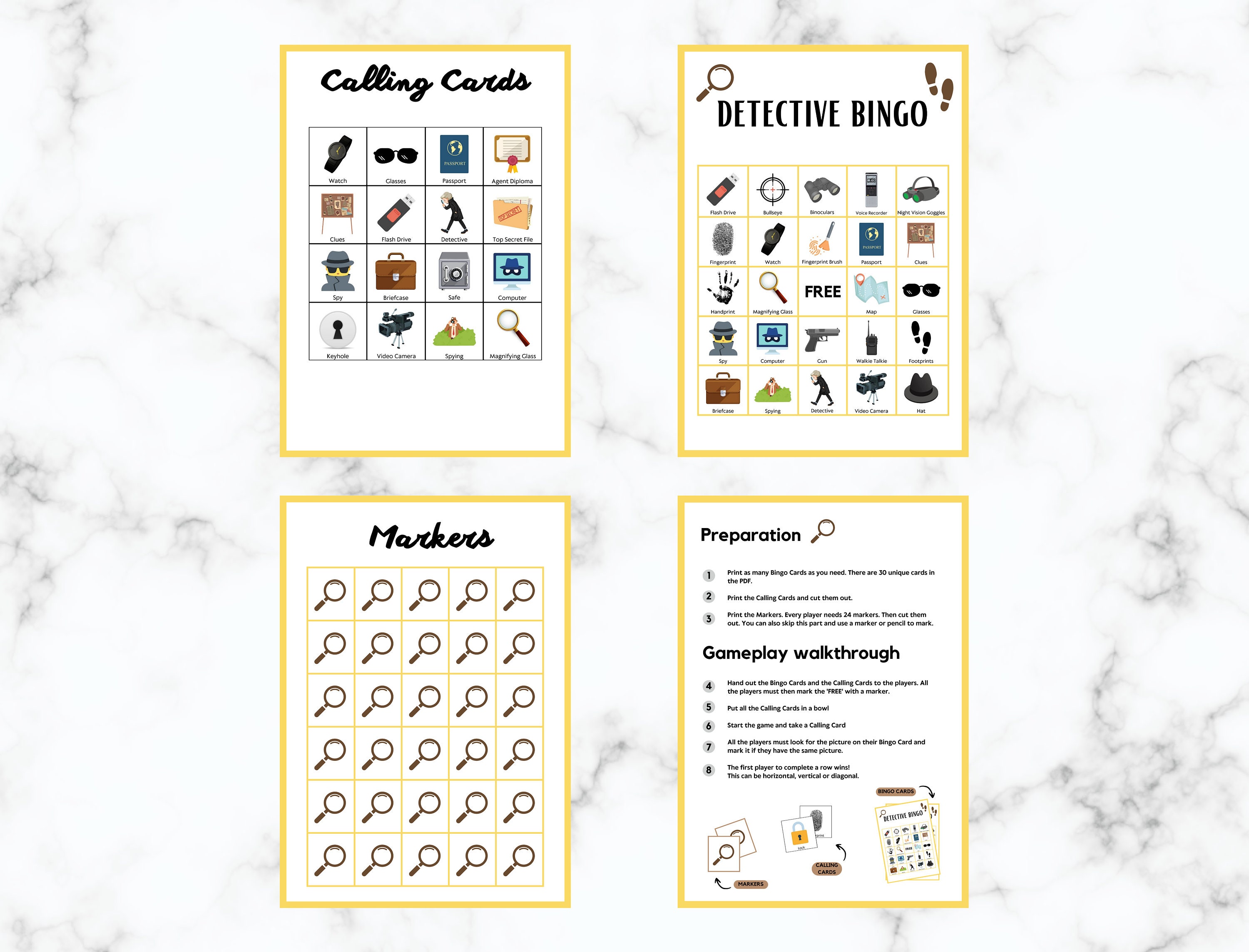 Detective Bingo Spy Birthday Activity 30 Detective Printable Bingo ...