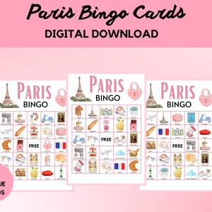 Paris Bingo - Travel Bingo - 30 Paris Bingo Cards - Paris Party Game ...