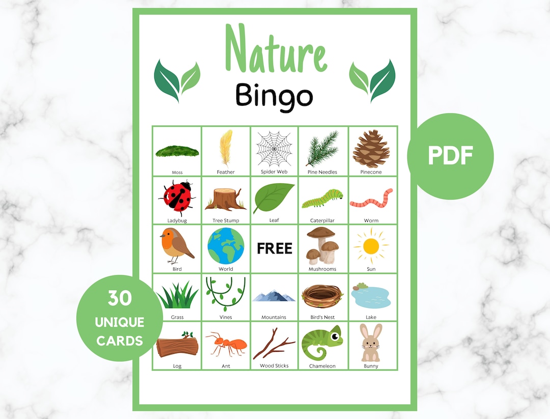Nature Bingo - 30 Nature Bingo Cards - Nature Party Game - Nature Hike ...
