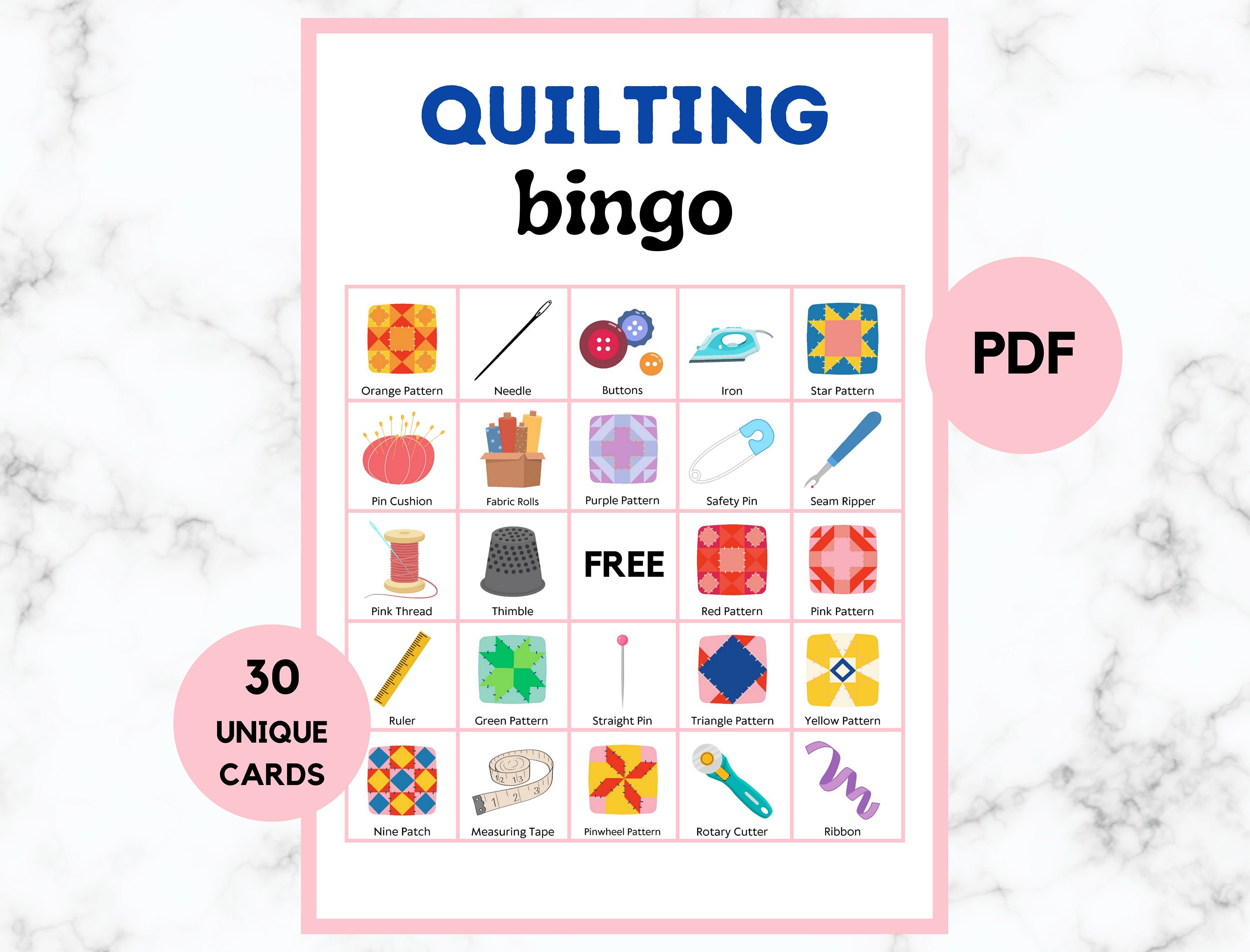 Quilt Bingo - 30 Quilt Bingo Cards - Quilt Game - Quilt Activity ...