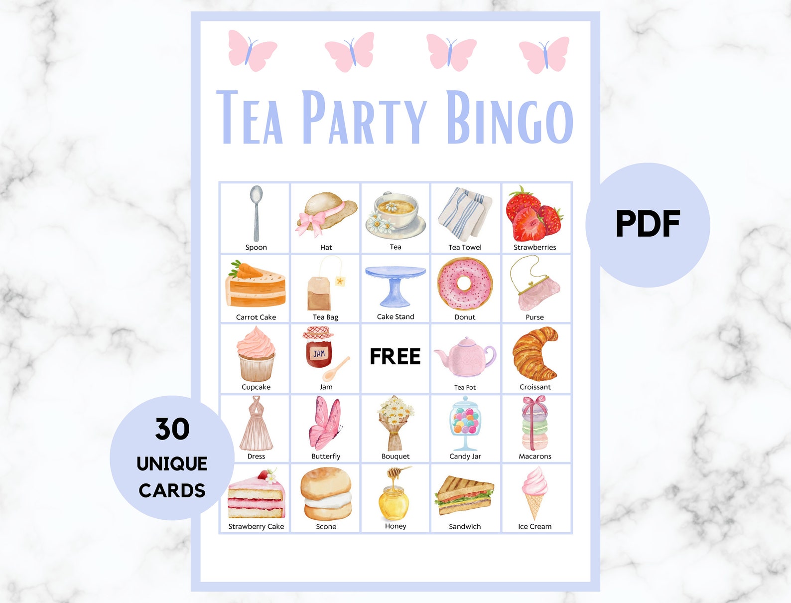 Tea Party Bingo - High Tea Bingo - 30 Tea Party Bingo Cards - Tea Party ...