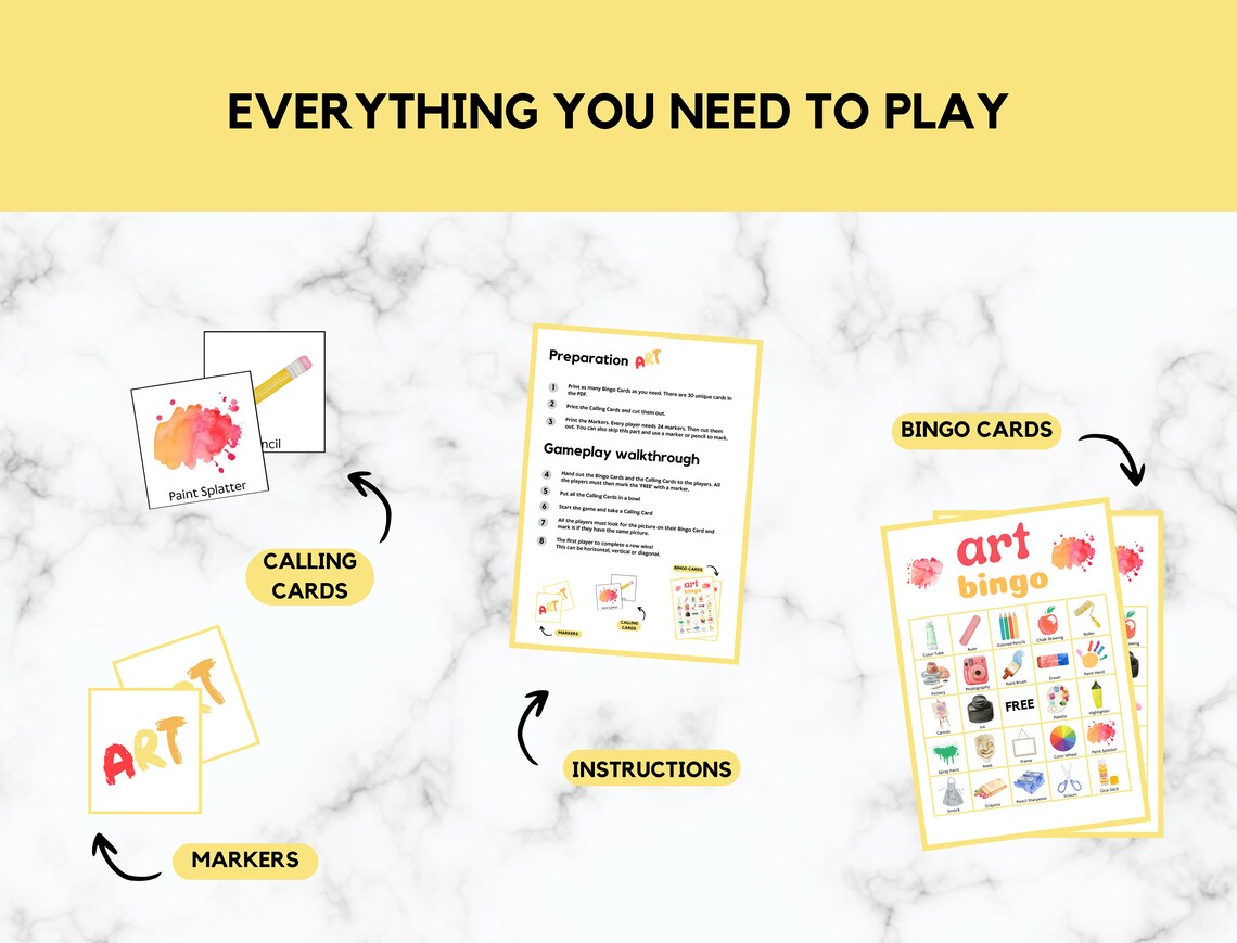 Art Bingo Art Activity 30 Art Bingo Cards Art Party Game Art Party ...