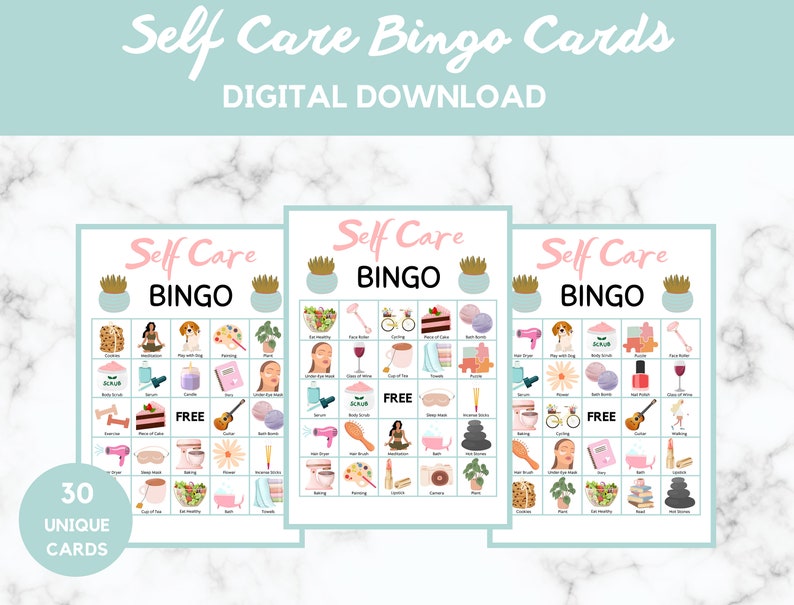 Self Care Bingo 30 Self Care Bingo Cards Self Care Birthday Printable ...