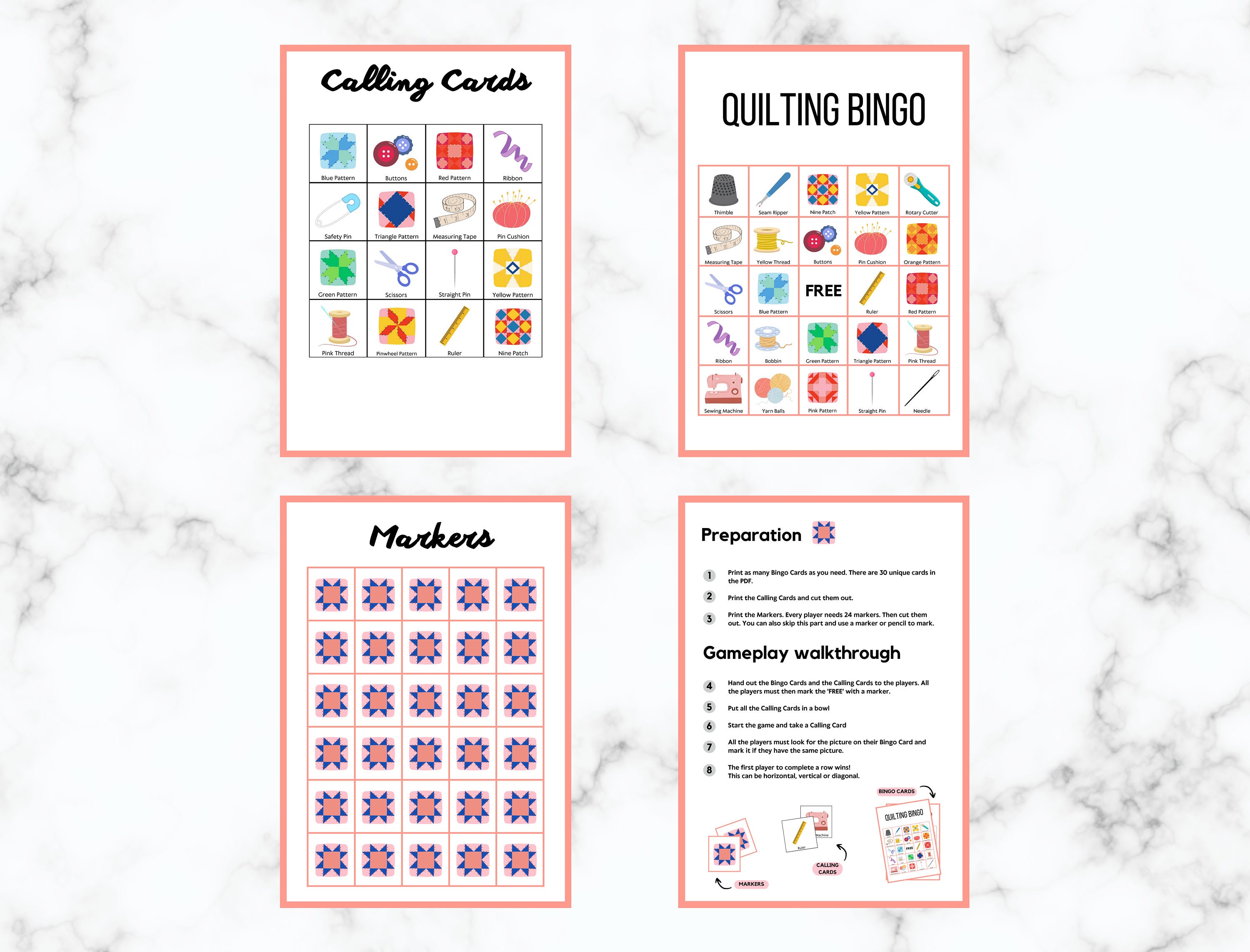 Quilt Bingo - 30 Quilt Bingo Cards - Quilt Game - Quilt Activity ...