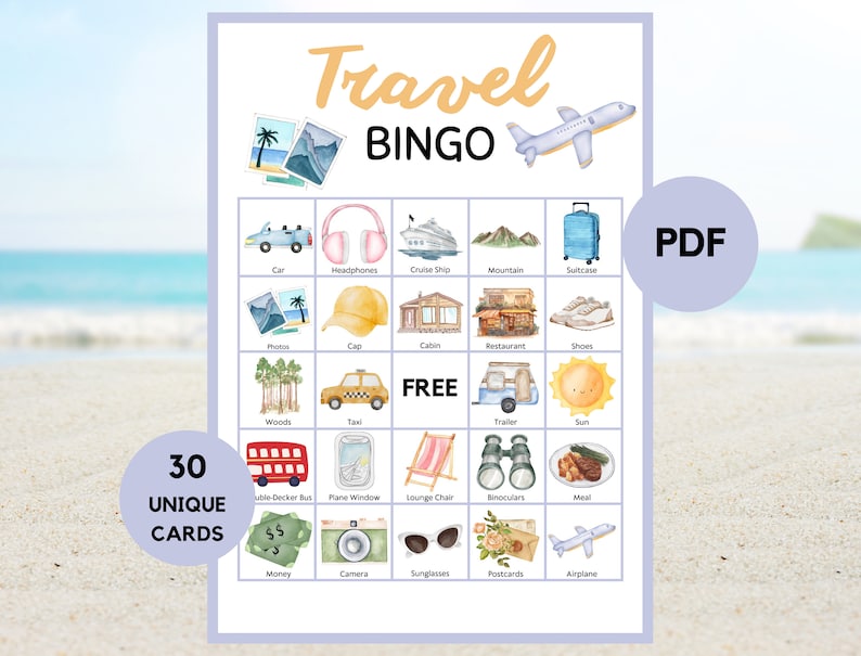 Travel Bingo - 30 Travel Bingo Cards - Travel Party Game - Travel ...
